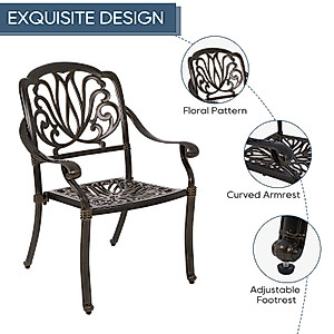 Sumshadow 5-Piece Cast Aluminum Outdoor Patio Dining Set, All Weather Cast Aluminum Outdoor Furniture Dining Set for Patio, Balcony, Lawn, Garden, Backyard w/4 Chairs and Cushions, 2.0" Umbrella Hole