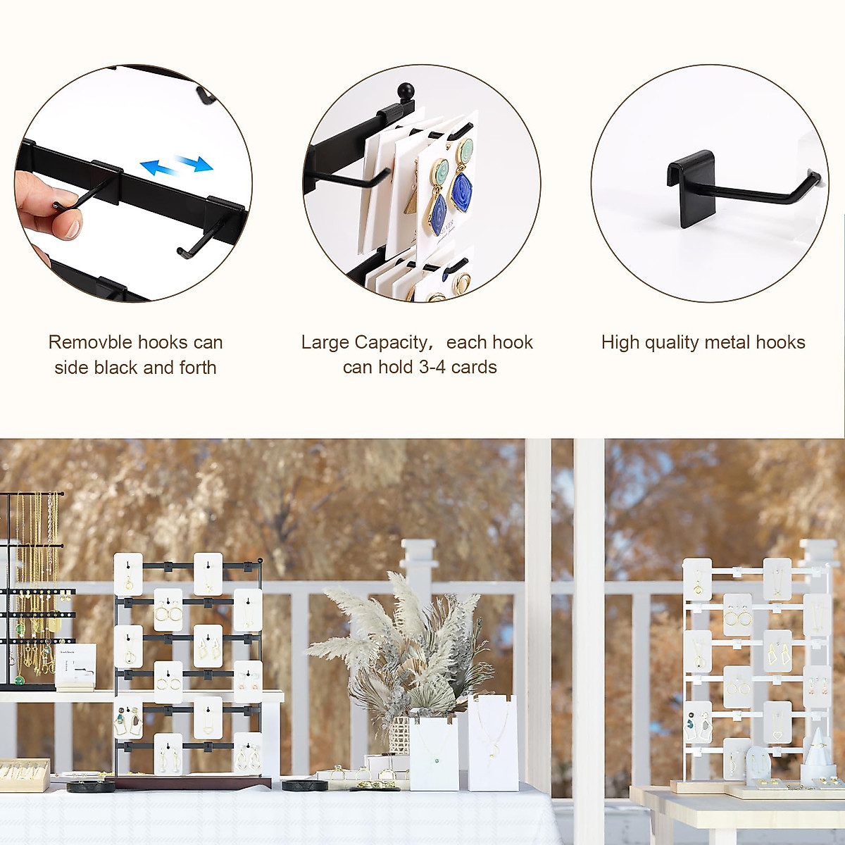 Lolalet Earring Display Stand for Selling, 6 Tier Earrings Display Rack with 24 Adjustable Hooks, Jewelry Display Stand for Vendors Earrings, Keychain Cards Retail Display -Black