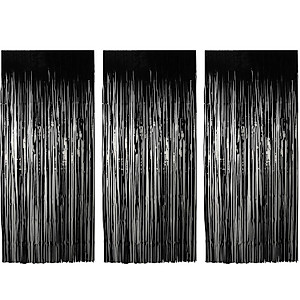TUPARKA 3 Pcs Foil Curtains Photo Backdrop Props Shimmer Curtain for Halloween Haunted House Party Decorations (Black)