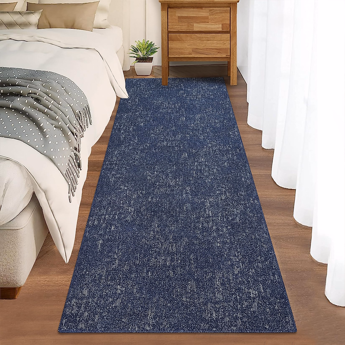 LUXLOOM Washable Runner Rug 2x6 Entryway Rug Modern Non Slip Kitchen Rugs Bathroom Rugs Solid Navy Blue Rugs for Bedroom Throw Rugs Chenille Stain Resistant Carpet for Laundry Hallway 2'x6' Navy Blue