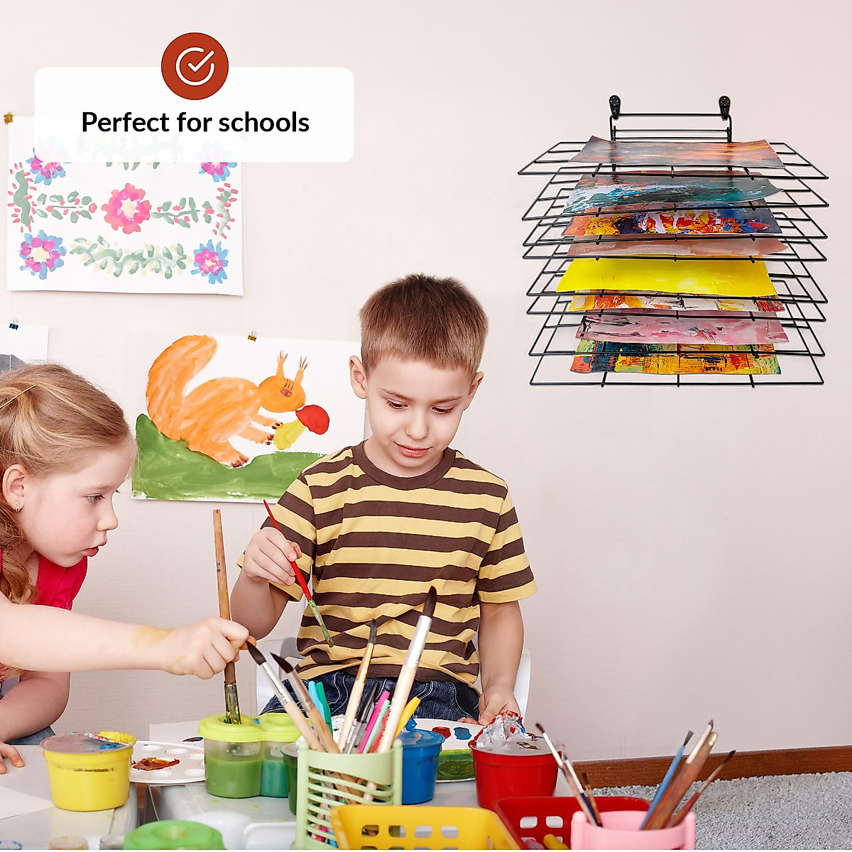 Art Drying Rack Hanging for Classroom | Small Hangable Paint Drying Rack | 8 Removable Shelves | Canvas Rack Art Storage | Painting Drying Rack with Hooks | Stack Rack for Painting, Drawings, And More