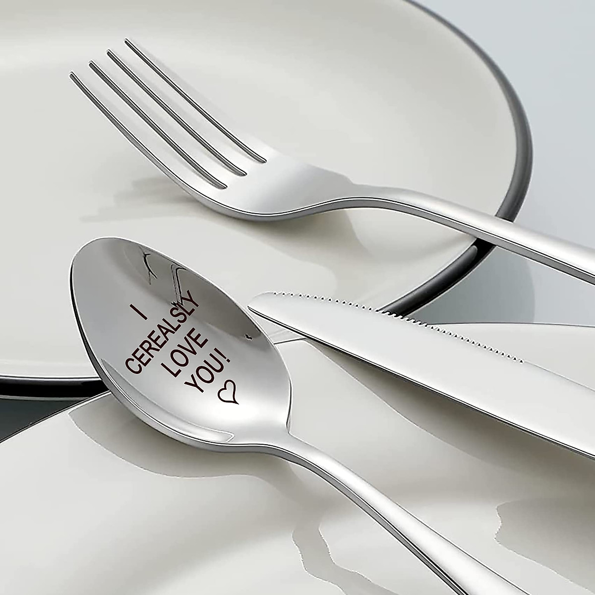 family Kitchen I Cerealsly Love You Engraved Stainless Steel Spoon, Cereal Oats Spoon, Best Gift for Husband Wife Boyfriend Girlfriend Valentine Birthday Christmas