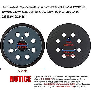 M-jump 5 inch 8 Hole Sander Hook and Loop Replacement Pad for DeWalt DW420, DW421, Dw423, DW426, D26451, D26453 Orbital Sander