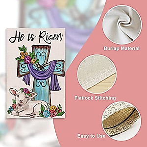 Covido Home Decorative He is Risen Easter Cross Garden Flag, Lamb Yard Outside Decorations, Outdoor Small Decor Double Sided 12x18