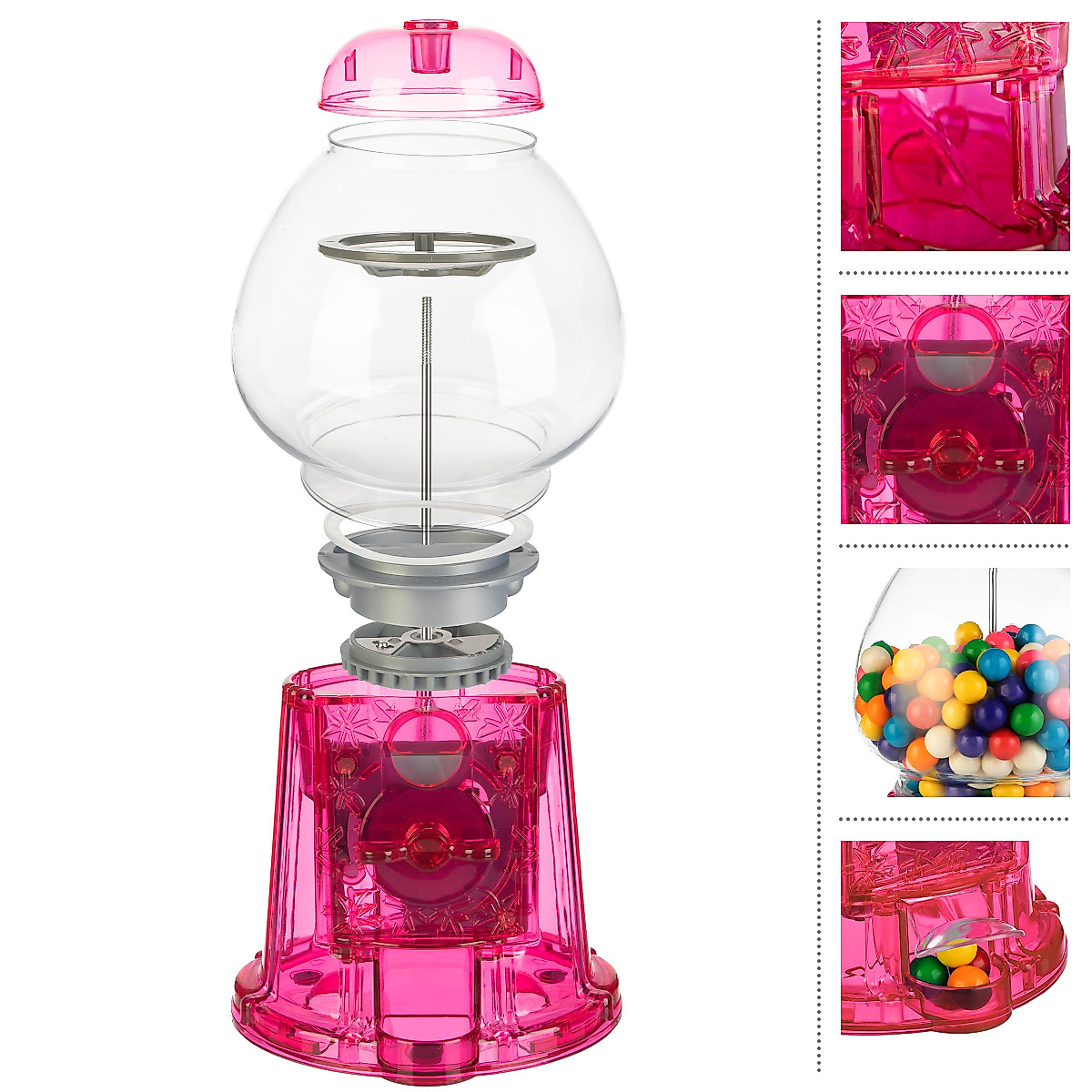 11-Inch Translucent Gumball Machine - Coin-Operated Candy Dispenser Vending Machine and Piggy Bank by Great Northern Popcorn (Pink)