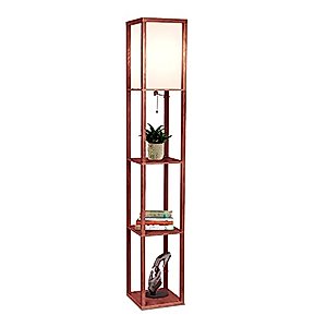 Brightech Maxwell - Modern Shelf Floor Lamp with Lamp Shade and LED Bulb - Corner Display Floor Lamps with Shelves for Living Room, Bedroom and Office - Walnut Brown