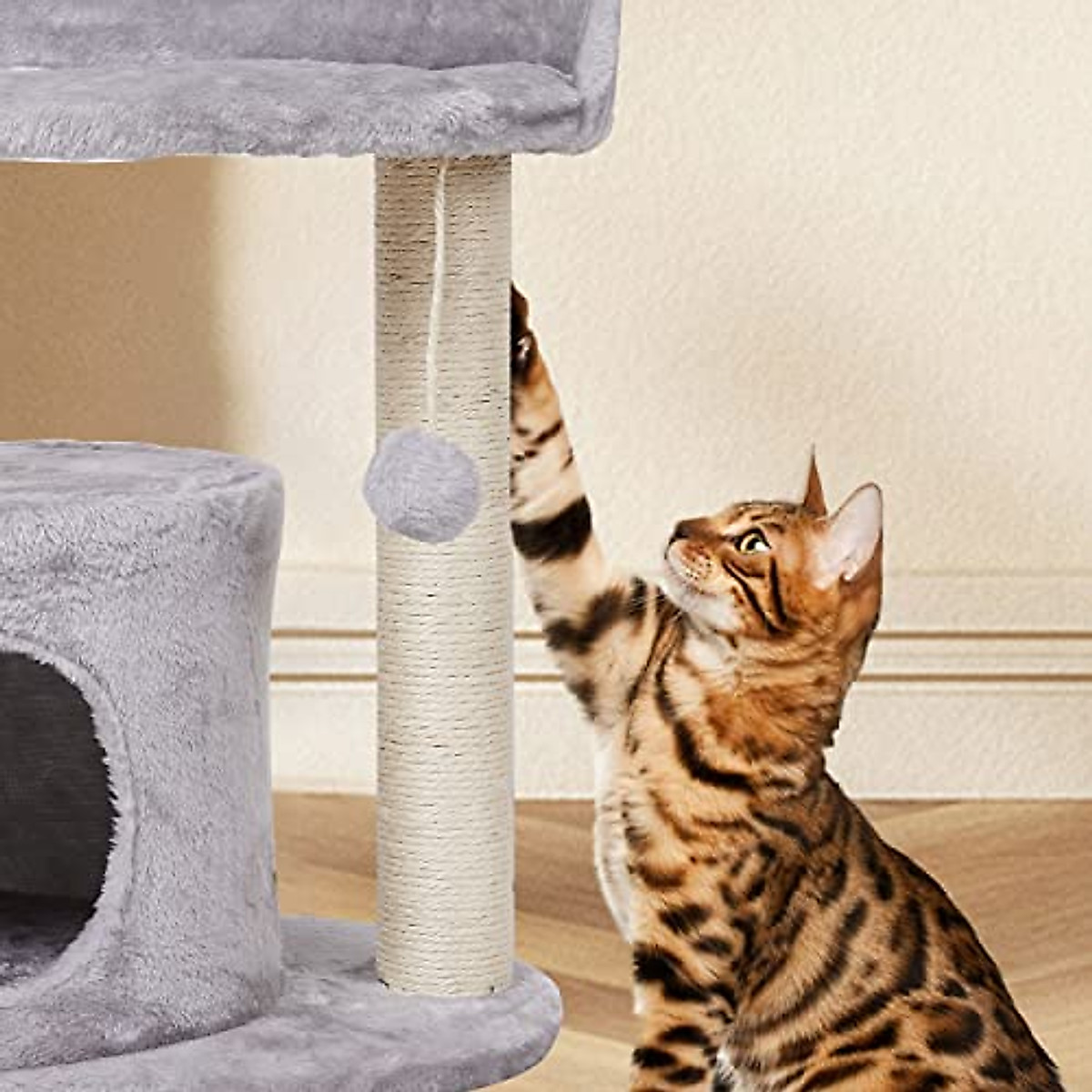 MIAO PAW G5 Small Cat Tree Tower Condo Furniture Activity Center Play House Sisal Scratching Posts Large Platforms and a condo Grey