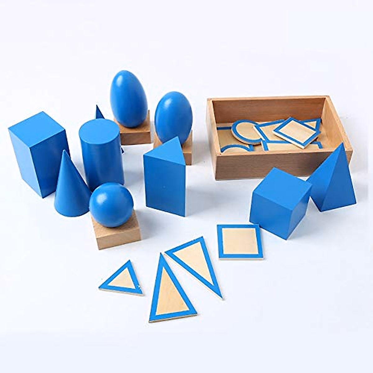 ZZKOKO Large 3D Shapes Geometric Solids Wooden Montessori Toys Math Games Toys Blocks - Math Manipulatives Geometry Set Geo Blocks for Kids Preschool Learning Toys| Elementary Homeschool Supplies