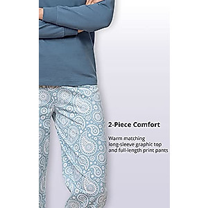 PajamaGram Womens PJs - Cotton Pajamas For Women, Blue Paisley, MD