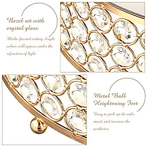 3 Pieces Crystal Beads Cake Stand Set Round Gold Plated Cupcake Stand Holder with Mirror Crystal Dessert Display Stand Cookies Fruit Serving Tray for Wedding Birthday Party Supplies, 10/ 12/ 14 Inches