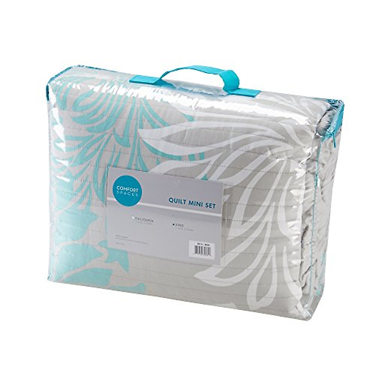 Comfort Spaces Enya Quilt Set - Casual Floral Print Channel Stitching Design, All Season, Lightweight Coverlet, Cozy Bedding, Matching Shams, Decorative Pillows, Full/Queen(90"x90"), Aqua 3 Piece