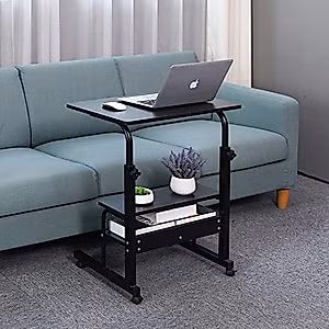 Emall Life Tray Table, Adjustable Sofa/Bed Side Table Portable Desk with Wheels Overbed Table Laptop Cart with Open Shelf (15.8 * 23.6, Black Willow)