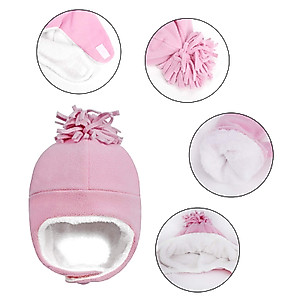 Toddler Baby Winter Hats Sherpa Warm Fleece Lined Pilot Hat Kids Warm Caps with Earflap, Skiing Cap Mitten Gloves Kids Pompom Beanie Kids Caps Toddler Boys Winter Hat Mitten Set for Kids Boys Girls