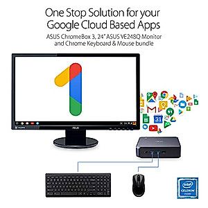 ASUS Celeron Chromebox and 24" Full HD Monitor with ChromeOS keyboard-mouse Bundle Kit
