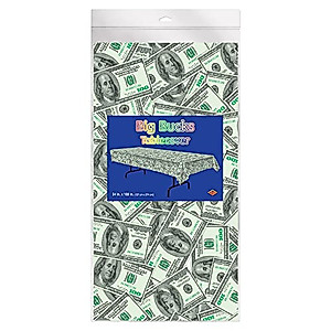 Beistle Big Bucks Tablecover, 54” x 108” – Plastic Table Cloth, Casino Theme Party Decorations, Casino Themed Party Supplies, Money Party Decorations, Dollar Bill Table Cloth