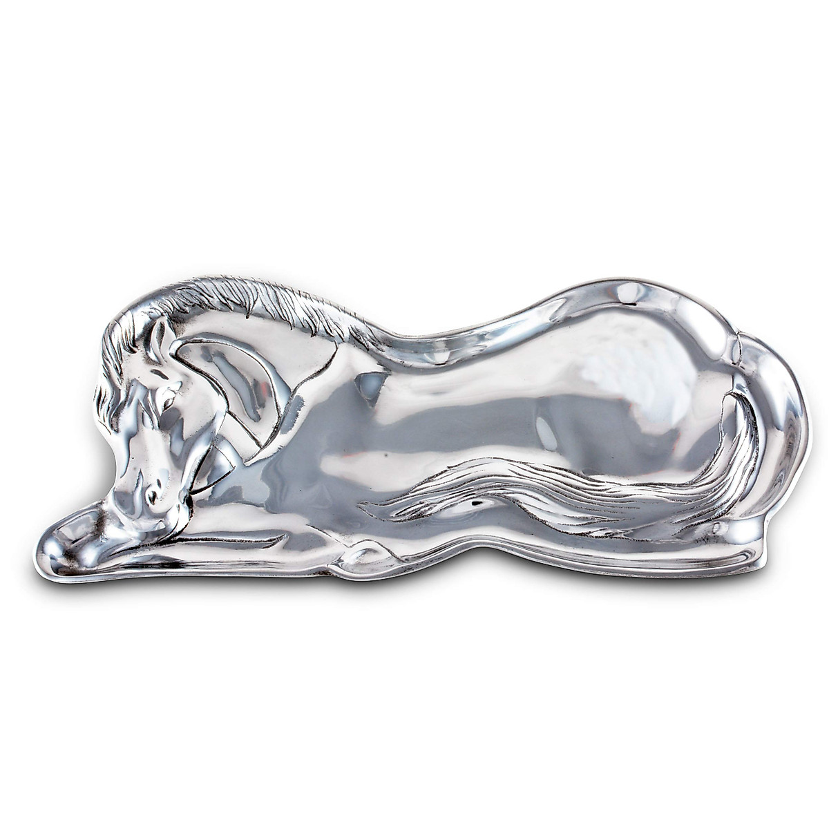 Arthur Court Aluminum Horse Figural Tray, 12 x 6 Inches, Equestrian-Themed with Detailed Mane Design, Food-Safe and Versatile Serving Platter