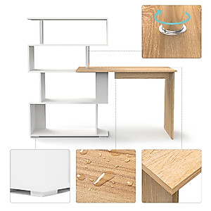 Mondeer 41.7" L Shaped Desk with 4-Tier Storage Shelves, Computer Corner Desk for Study Home Office Living Room (Oak and White)