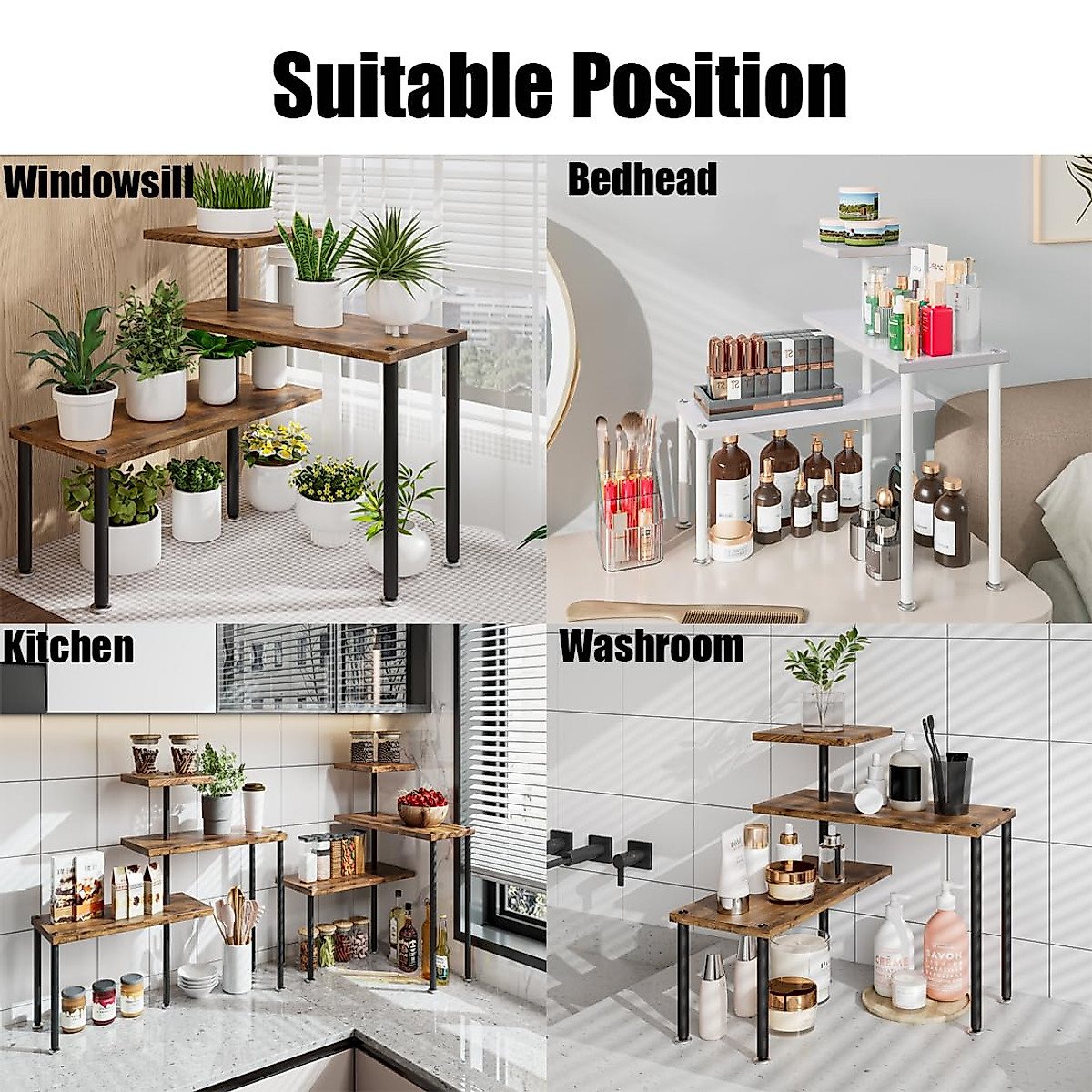 Dazioter Corner Shelf Countertop Organizer 3 Tier Kitchen Corner Shelves Adjustable Spice Storage Rack for Bathroom Coffee Area Over Sink (Black)