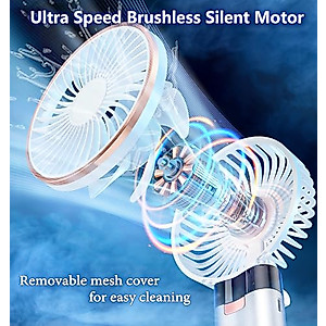 BEYYON Portable Handheld Fan, 5200mAh Metal Handle Portable Fan Rechargeable, 180° Foldable, 6 Speeds USB Rechargeable Fan, Electric Personal Fan with Power Bank for Travel, Outdoor, Camping, Office