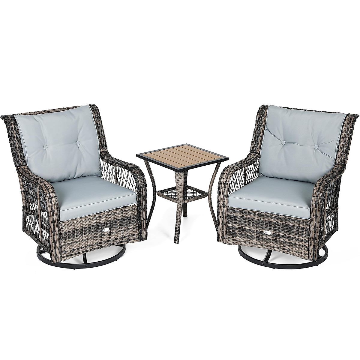 YITAHOME 3-Piece Patio Outdoor Swivel Glider Rocker Wicker Bistro Rocking Furniture Conversation Chairs for Garden, Backyard and Balcony (Gray)