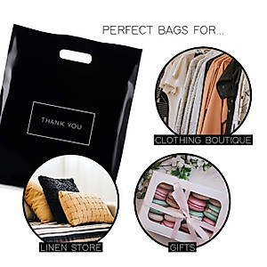 Purple Q Crafts Large Plastic Shopping Bags with Thank You Logo 16" x 18" Boutique Bags with Handles 100 Pack for Merchandise, Gifts, Trade Shows and More