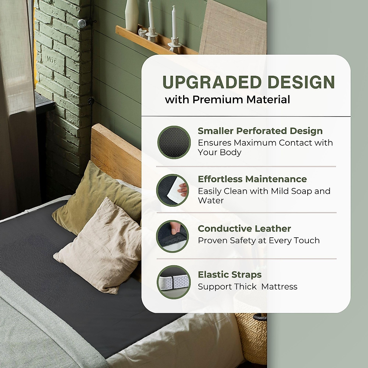 ELECTRAWAVE Grounding Mattress Cover Pad, Queen Size Earth Connected Conductive Carbon Leatherette Grounding Sheets for Better Sleep, Relieve Pain, Reduce Inflamation