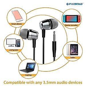 Fixscad Y490, Earphones in-Ear Headphones with Mic, High Sensitivity Microphone – Noise Isolating, High Definition for Music, Earbuds for Samsung, iPhone, iPad, Smartphone, MP3 Players.