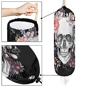 Skull Flower Plastic Bag Holder, Day of The Dead Grocery Bag Storage Holder Hanging Garbage Shopping Bag Trash Bags Organizer for Kitchen Home