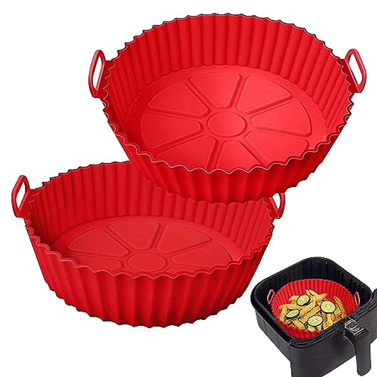 Altalsby Air Fryer Silicone Liner 2 Pack, 8 inch Non-Stick Reusable Air Fryer Basket Liners for 3-5 QT Baskets, Airfryer Silicone Pot for Ninja Air Fryer, Oven Microwave Accessories, Red