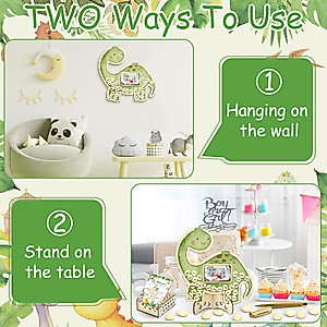 Wenqik 63 Pcs Baby Shower Guest Book Alternatives Set Baby Shower Guestbook with Photo Frame Baby Sonogram Frame Keepsake 60 Wood Slices Guest Book for Birthday(Dinosaur)