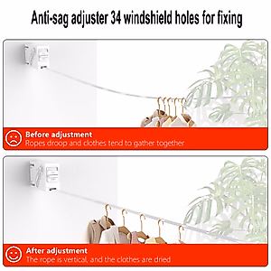 Tekeviss Retractable Clothesline,Portable Heavy Duty Indoor and Outdoor,13.12 Ft Composite TPU Material with 34 Windproof Hanging Holes Prevents Clothes from Gathering and Sagging,Easy to Install