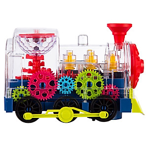 Berry President Transparent Electric Gear Train Toy with Flashing Lights and Music, Battery Operated Bump & Go Action Train Toys for 2 3 4 5 Year Old Boys Toddlers