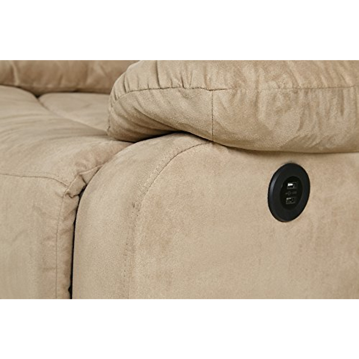Relaxzen Longstreet Rocker Recliner with Massage, Heat and Dual USB Ports,Microfiber, Beige
