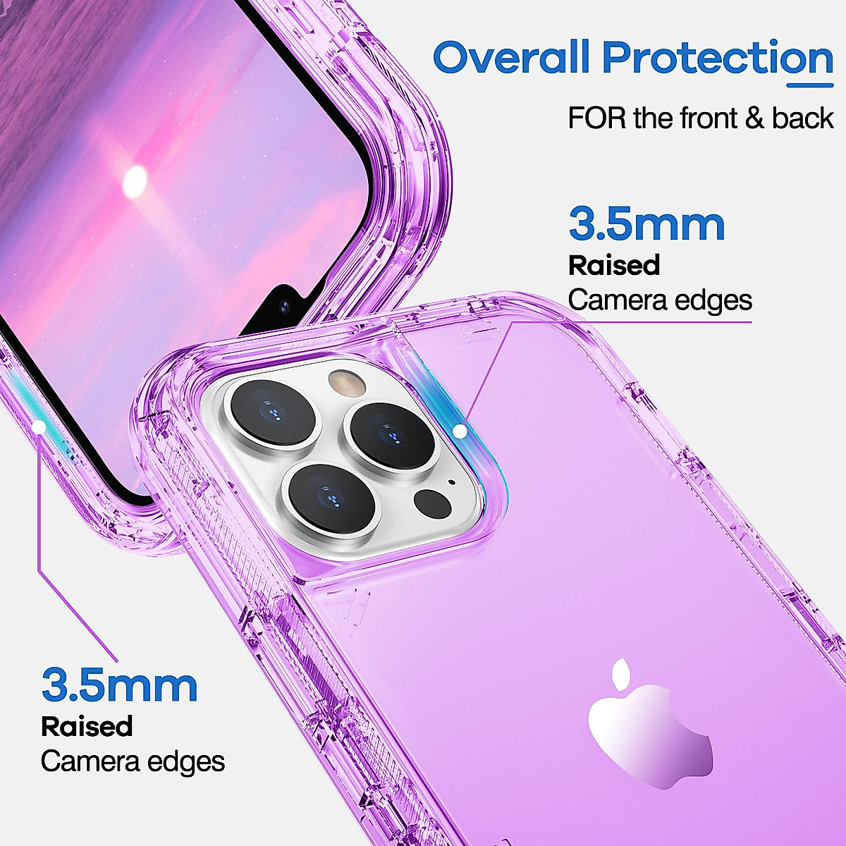 ORIbox for iPhone 13 Pro Max/12 Pro Max Case Purple, [10 FT Military Grade Drop Protection], Transparent Heavy Duty Shockproof Anti-Fall Case for iPhone 13/12 Pro Max,6.7 inch,3 in 1, Crystal Purple