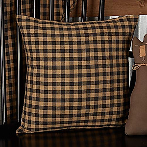 VHC Brands Black Check Fabric Pillow 16x16 Country Rustic Design, Black and Tan