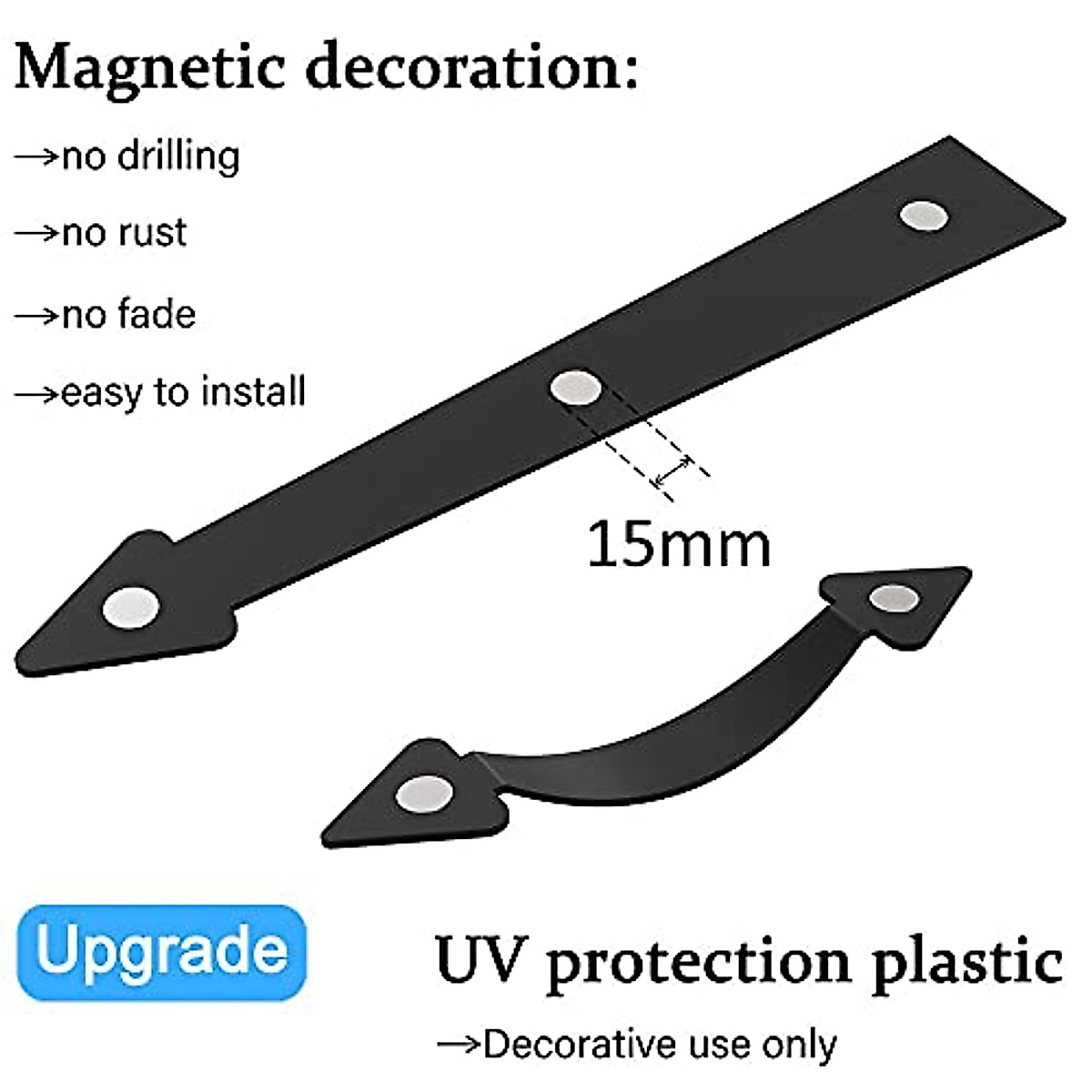WINSOON Magnetic Decorative Garage Door Carriage Accents Hardware Kit, 1 Set of House Garage Faux Hinges & Handles, Screw in, Curb Appeal Decor, Black