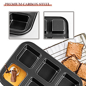 Yomvzake Brownie Pan, Black Mini Square Muffin Pan Nonstick 6-Cavity Small Cupcake Pan Individual Brownie Mold for Baking Brownie Muffin Cupcake Keto Fat Bombs, Great for Halloween, Christmas