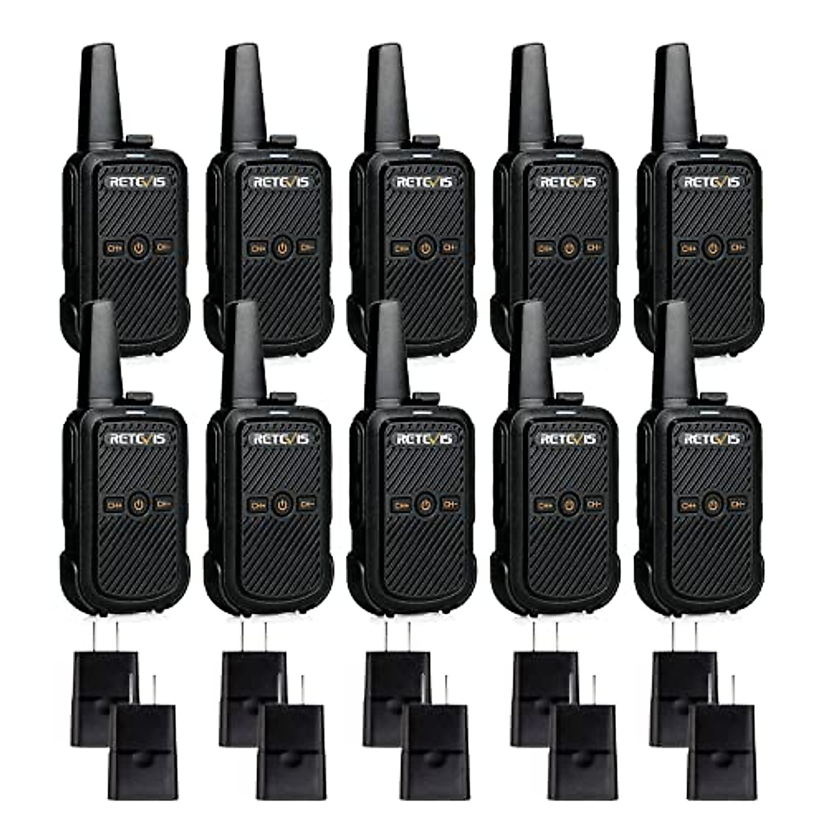 Retevis RT15 Walkie Talkies Rechargeable Long Range, Mini 2 Way Radios, USB Fast Charging, Hands-Free, for Restaurant Retail Healthcare(10 Pack)