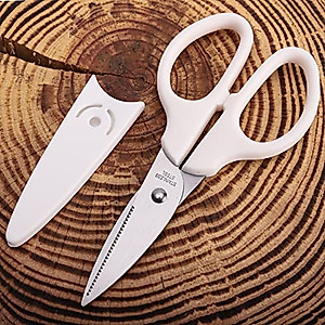 HITOPTY White Multipurpose Scissors, 6in Straight Sturdy Sharp Scissors for Office School Student Home General Use Sewing Fabric Craft Supplies with Cover