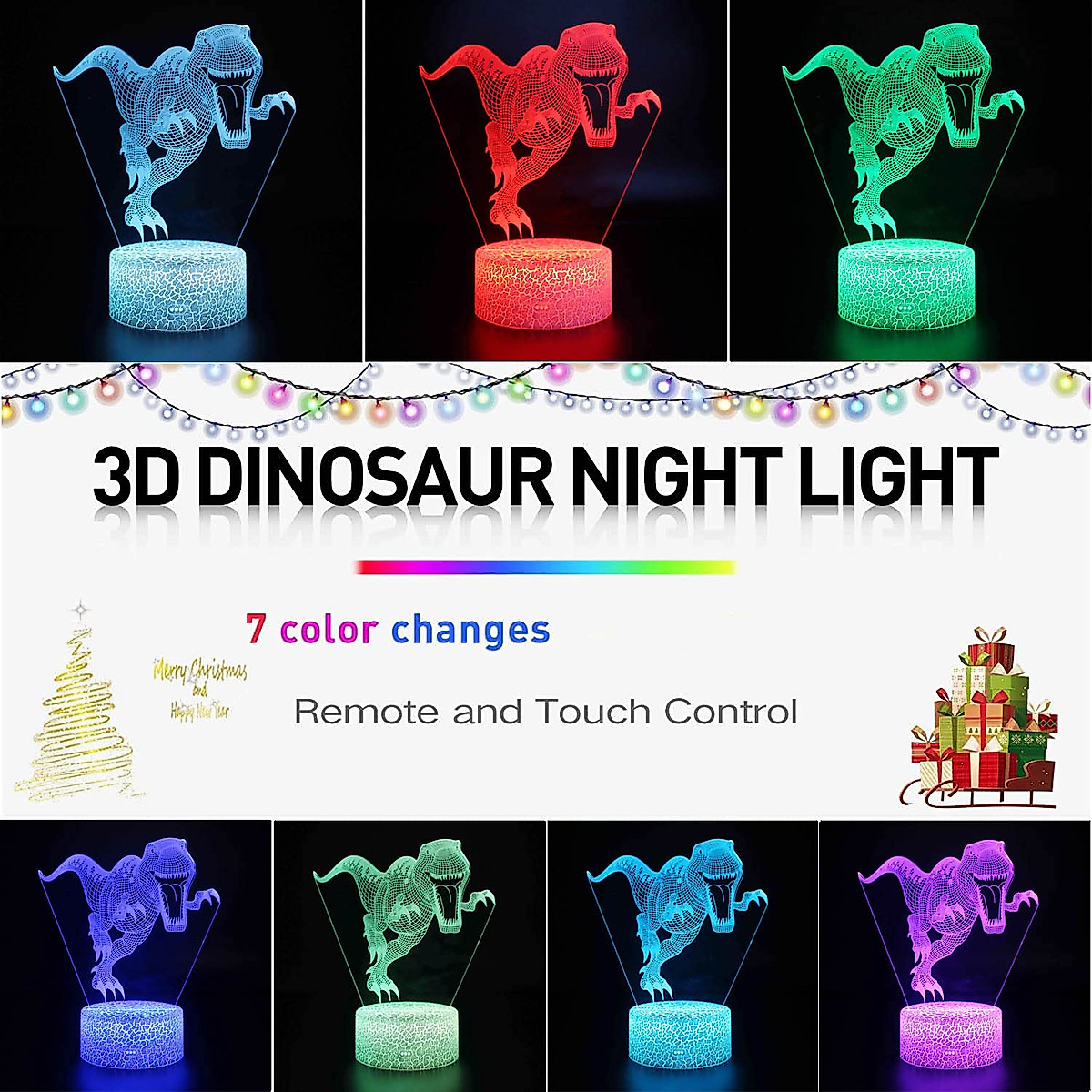 通用 Dinosaur Night Light Toys 3D Lamp for Kids 7 Colors Changing with Smart Touch & Remote Control & Timer for Boys Bedroom Decor As Birthday Gifts Idea