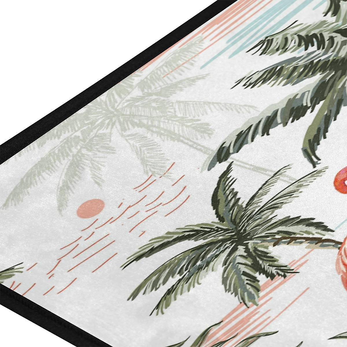 MOYYO Kitchen Mat Summer Beach Palm Trees Pink Flamingo Kitchen Rug Mat Anti-Fatigue Comfort Floor Mat Non Slip Oil Stain Resistant Easy to Clean Kitchen Rug Bath Rug Carpet for Indoor Outdoor
