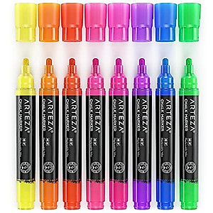 ARTEZA Liquid Chalk Markers, Set of 8 Neon Colors, Chalkboard Pens for Blackboard, Whiteboard, Windows, Mirrors, Glass, Restaurant Menu, Sighs