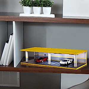 Giorkecl 1/32 Model Car Display Case，Model Car Parking Lot Garage，Display Case for Diecast Cars，6 Parking Space Acrylic Toy Garage with LED Light