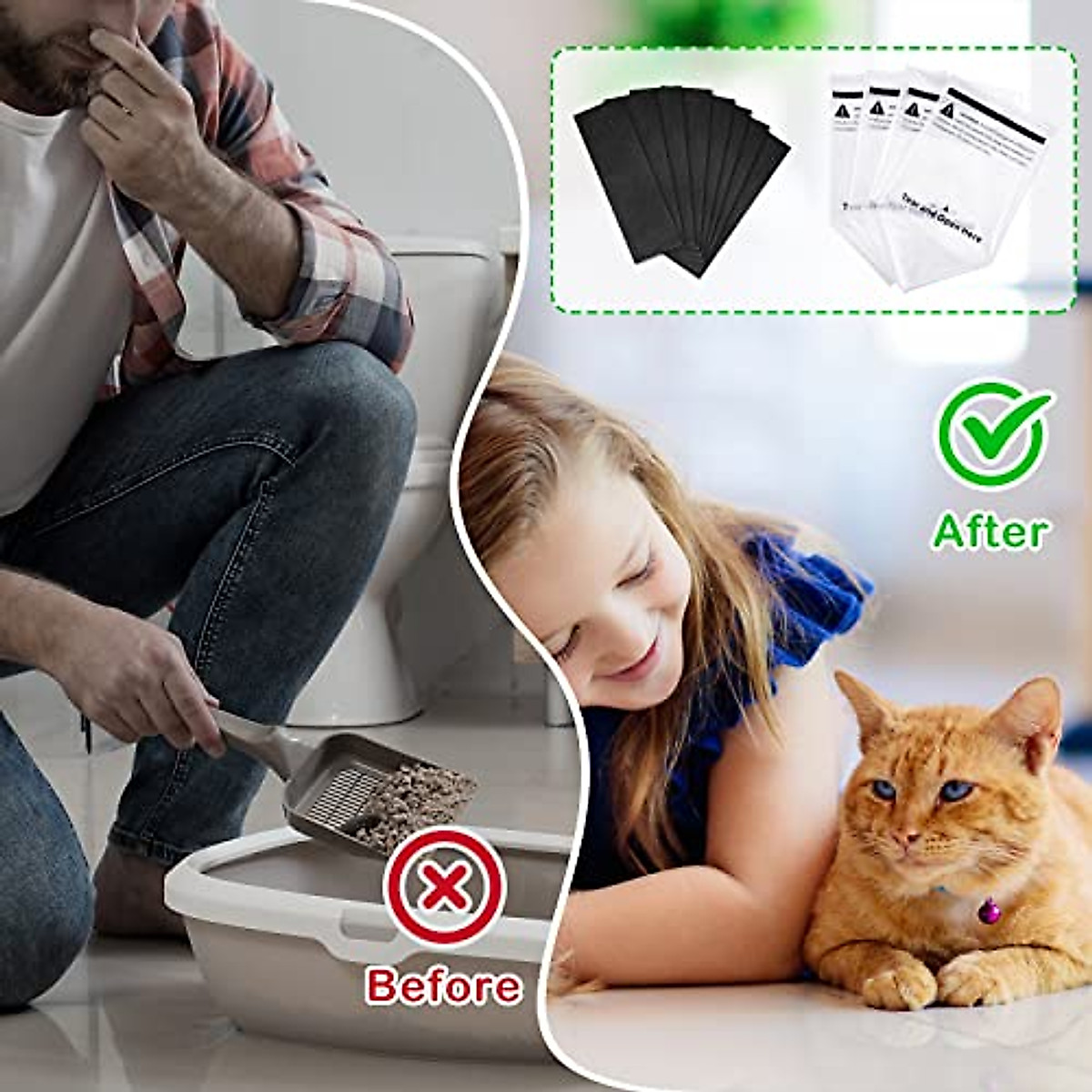 Gueevin 12 Pcs Carbon Activated Charcoal Filter Replacement Filters and 50 Pcs Waste Drawer Liners Litter Box Liner Compatible with Litter Robot 3 for Absorbing Odors Control Damp Keep Home Fresh