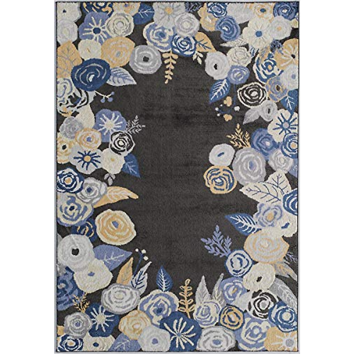 Rugs America Black & Multi Blooms Transitional Rug Royal Blossom Golden Onyx VA35A 8'0"X10'0" Area Rug