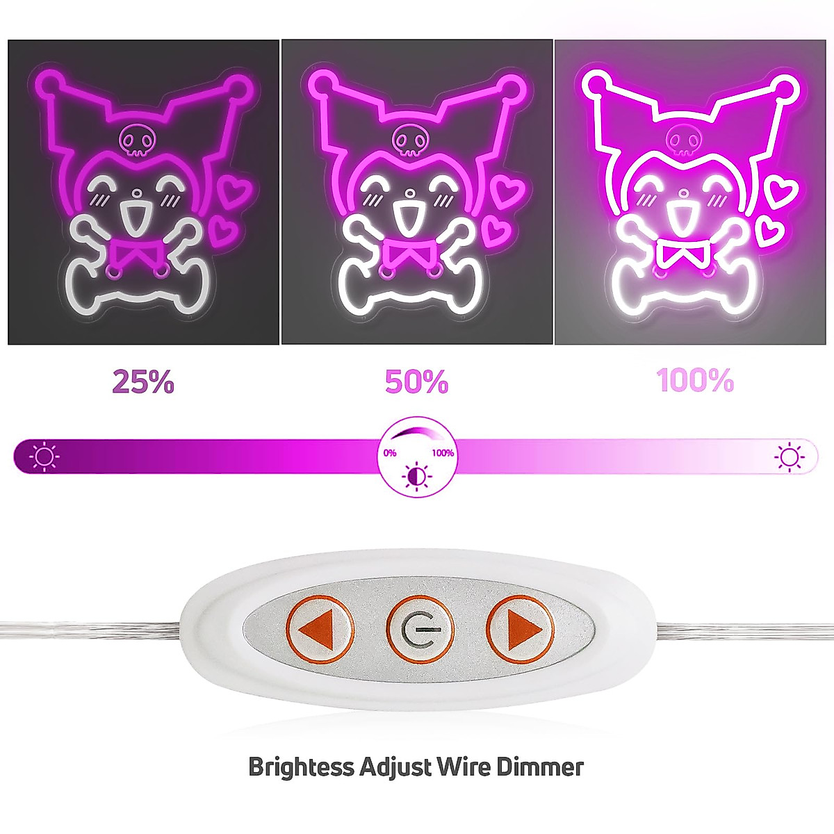 Japanese Anime Neon Light Kuromi Neon Sign, 3D Art LED Sign Kuromi Heart Kawaii LED Light, Purple Kuromi Wall Light Bedroom Game Room Decor, Cartoon Anime Night Lamp Gift for Kids - 13"