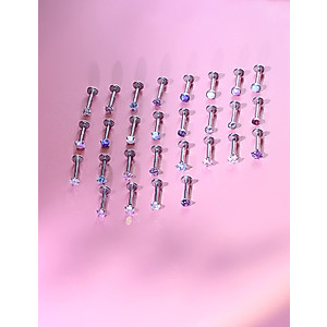 Kridzisw 18G Push in Nose ring Stud Piercing Jewelry Women Stainless Surgical steel Straight Silver Hypoallergenic Threadless Nose Nostril Ring Earrings Bar Pin Bone Piercing Jewelry Pack Set Men 2mm