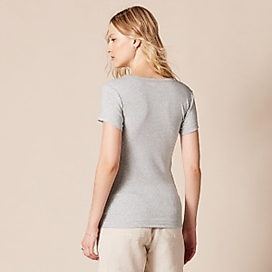 Amazon Essentials Women's Slim-Fit Cap-Sleeve Scoop Neck T-Shirt, Pack of 2, Charcoal Heather/Light Grey Heather, Small