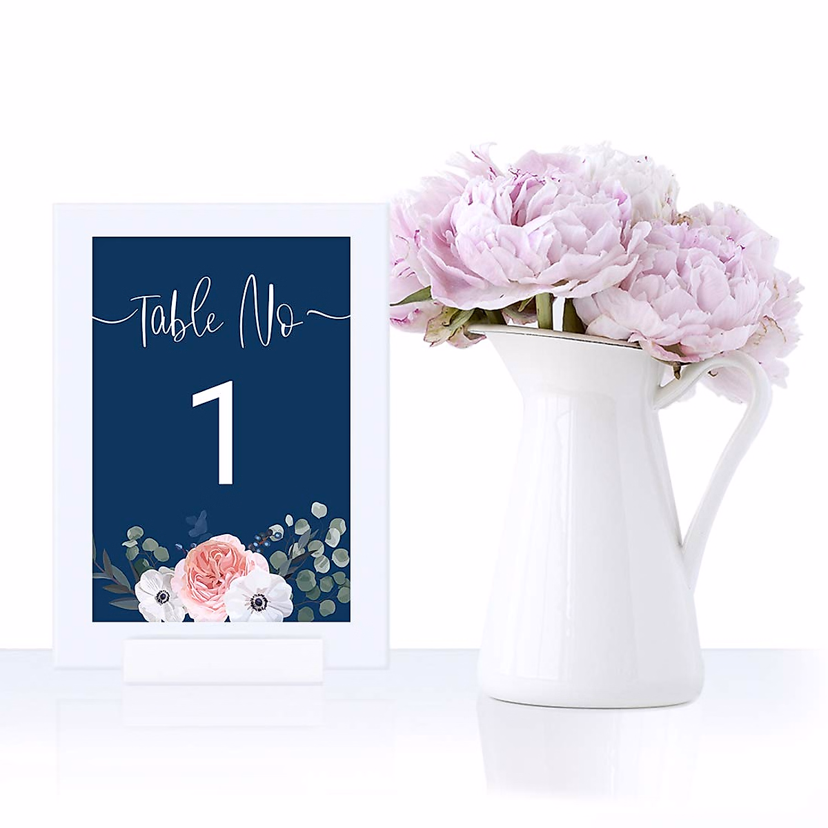 Andaz Press Winter Navy Blue with Eucalyptus Blossoms Wedding Table Numbers 1-20, 4x6-Inches Table Number Cards For Wedding Reception Table Number For Seating Chart For Wedding Reception, Boda