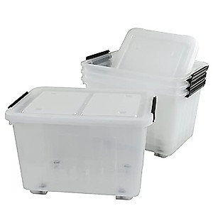 Waikhomes Set of 4 Large Plastic Storage Box with Lid, 30 L Latching Storage Box Bin, Clear